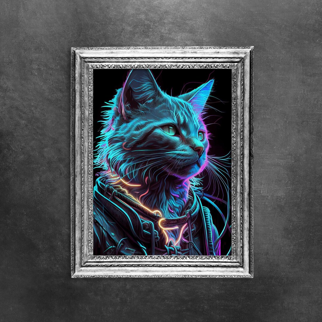 Neon Cat Digital Print - Printable Art - Digital Prints - Animal Art ...