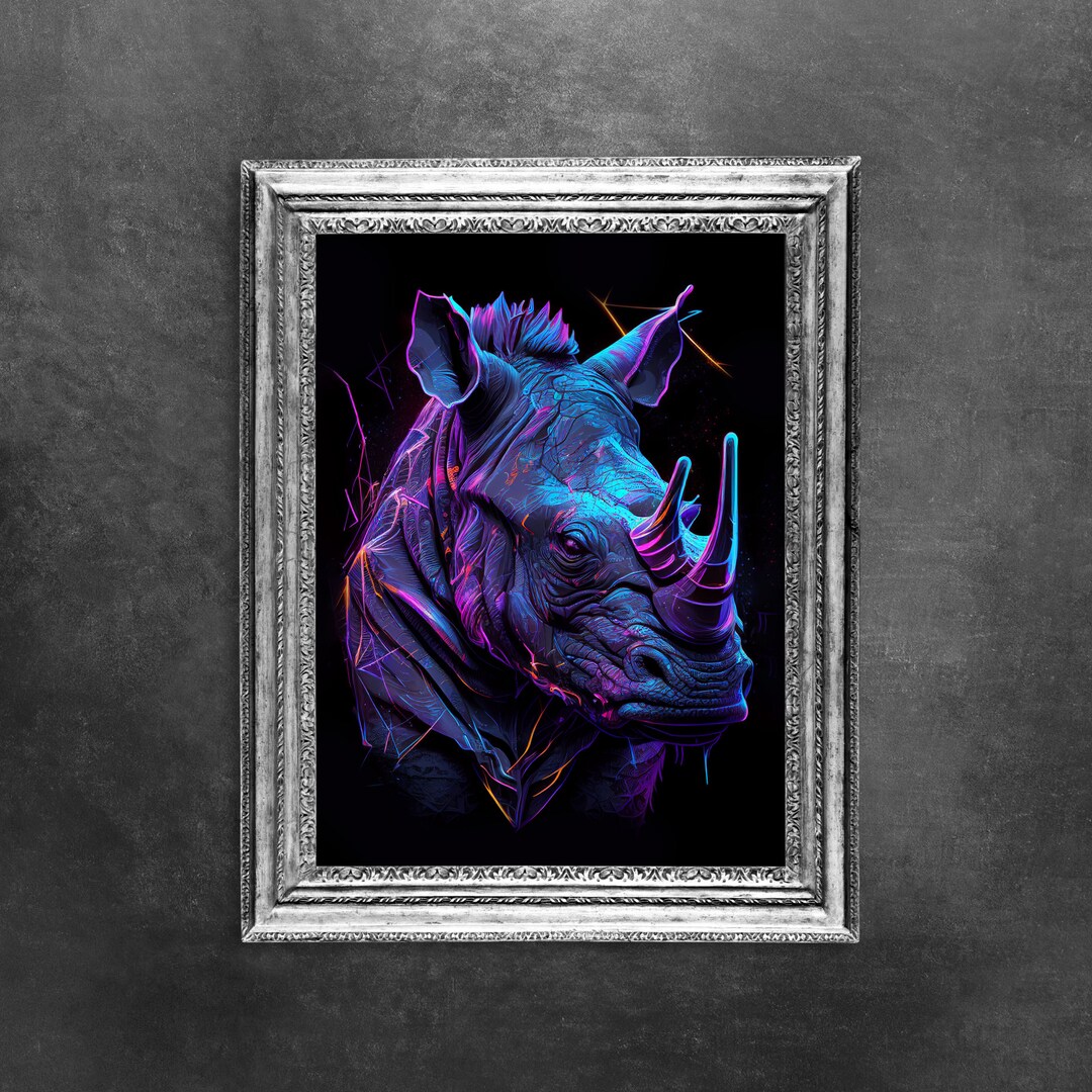 Neon Rhino Digital Print Printable Art Digital Prints Colorful Animal ...