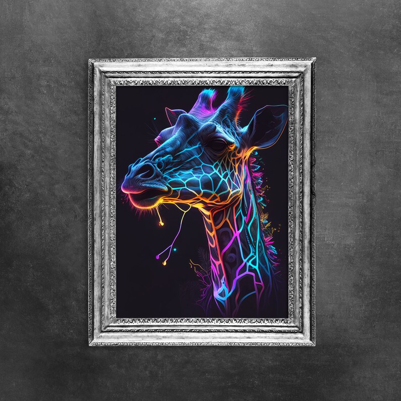 Neon Giraffe Digital Art Printable Art Digital Prints Colorful Animal ...