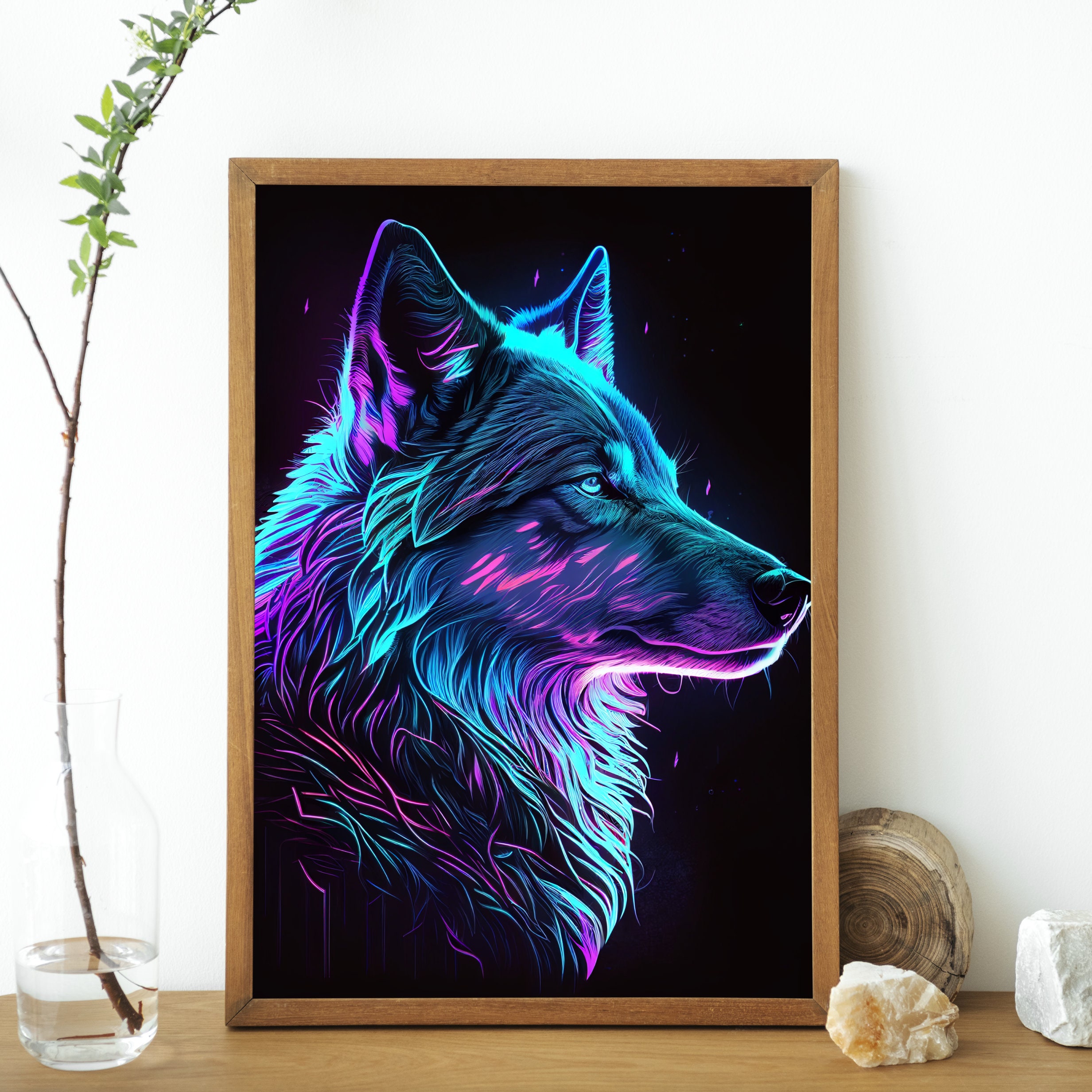 Neon Wolf Digital Art Printable Art Digital Prints Colorful Animal Art ...
