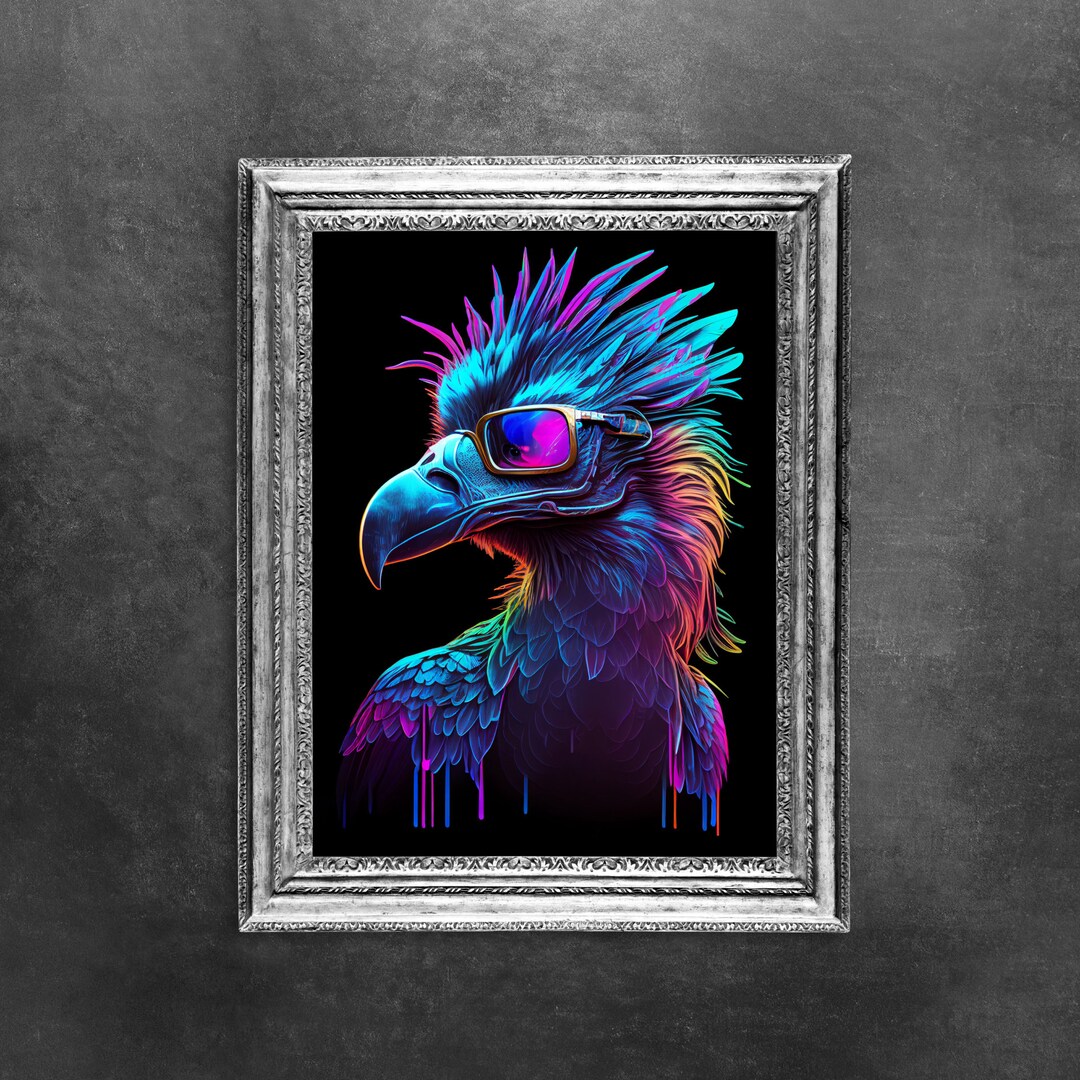 Neon Bird Digital Art Printable Art Digital Prints Colorful Animal Art ...