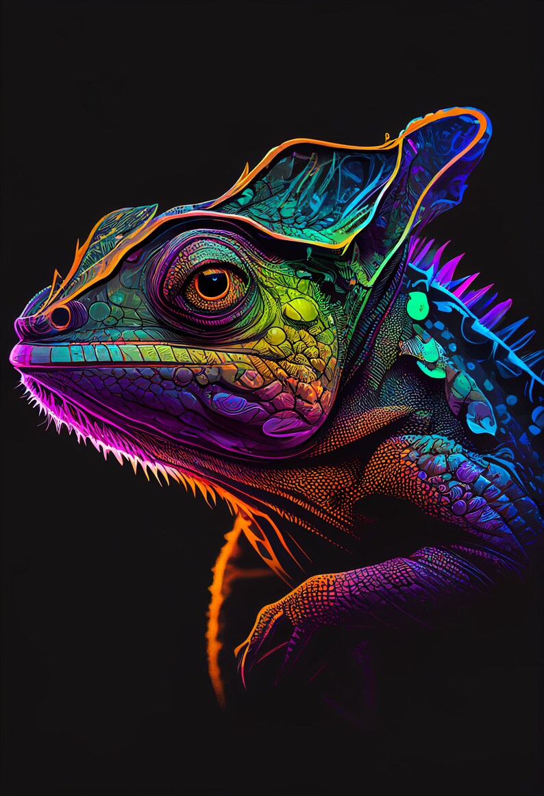 Neon Lizard Digital Art Printable Art Digital Prints Colorful Animal ...