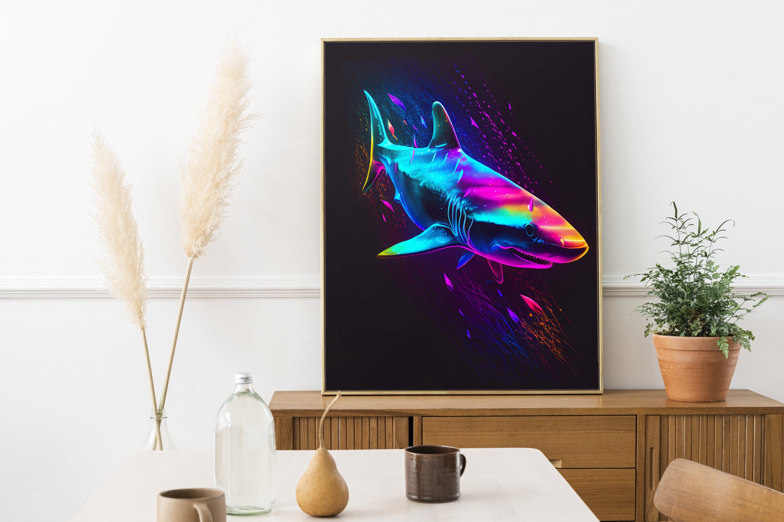 Neon Shark Digital Art - Printable Art - Digital Prints - Colorful ...