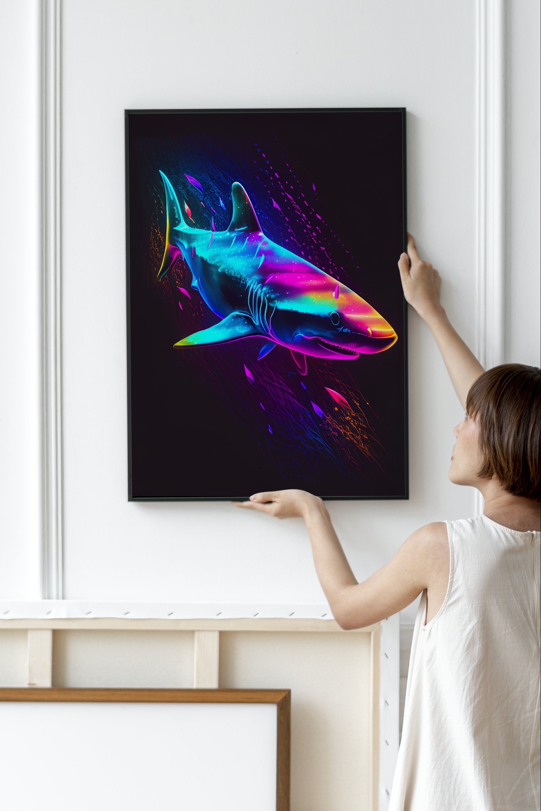 Neon Shark Digital Art - Printable Art - Digital Prints - Colorful ...
