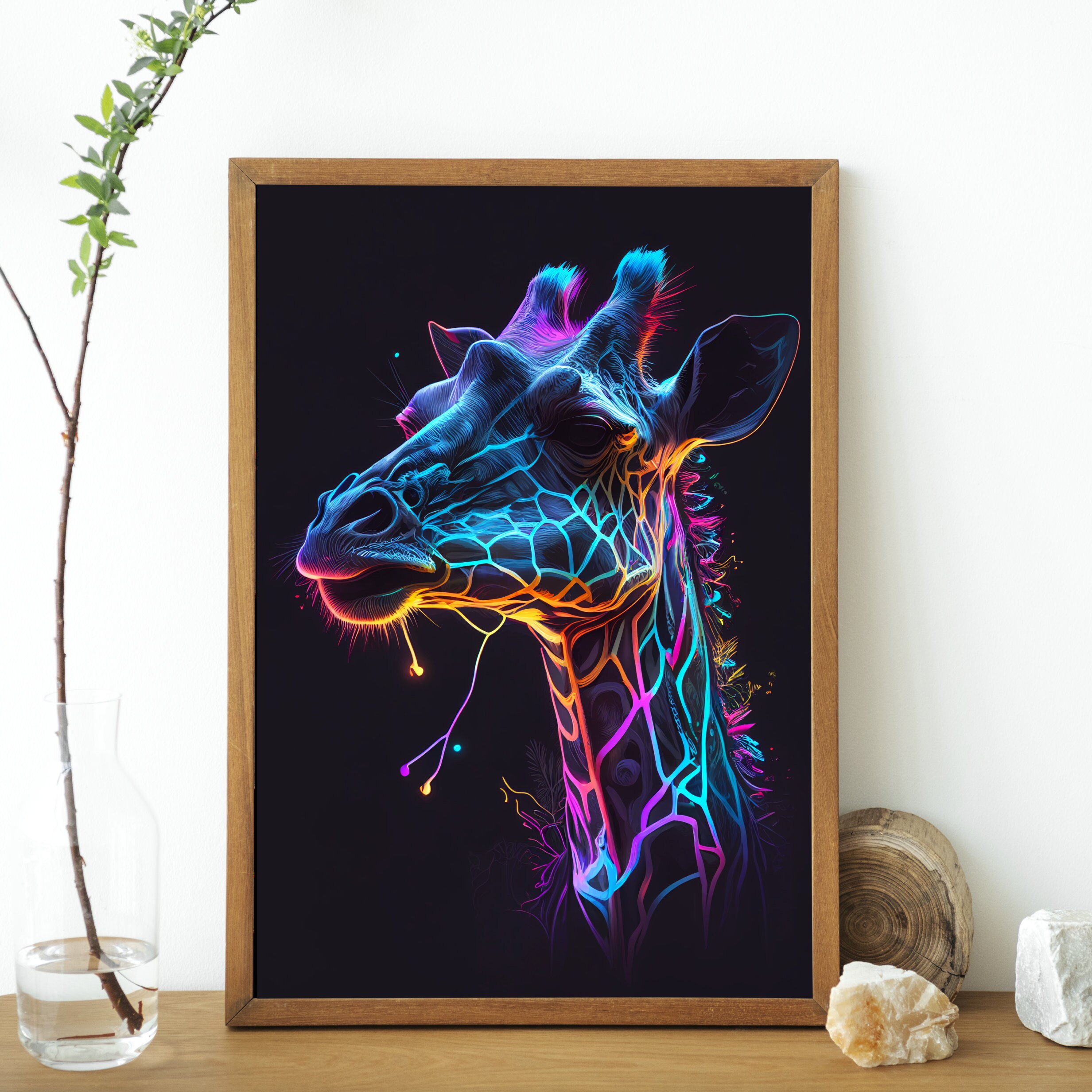 Neon Giraffe Digital Art Printable Art Digital Prints Colorful Animal ...