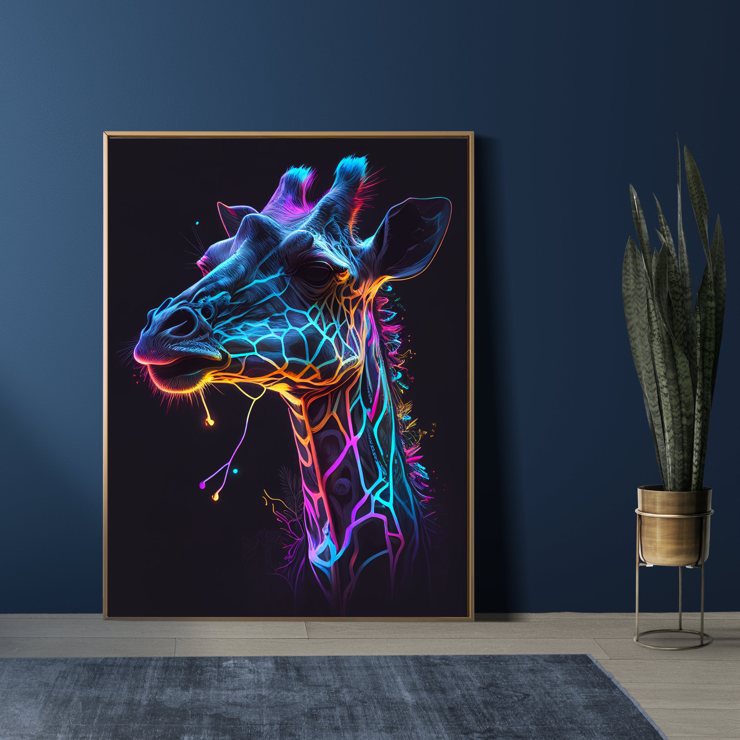 Neon Giraffe Digital Art Printable Art Digital Prints Colorful Animal ...