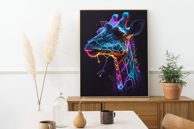 Neon Giraffe Digital Art Printable Art Digital Prints Colorful Animal ...