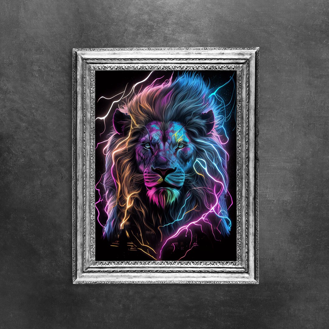 Neon Lion Digital Art - Printable Art - Digital Print - Colorful Animal ...