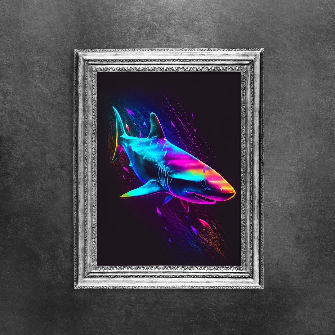 Neon Shark Digital Art - Printable Art - Digital Prints - Colorful ...