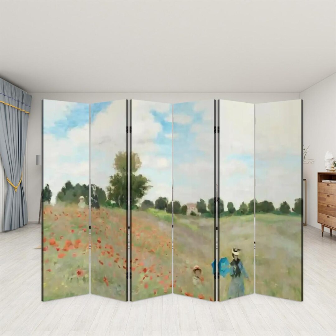 6 Panel Room Divider Folding Screen Fine Art / Monet / the Poppy Field ...