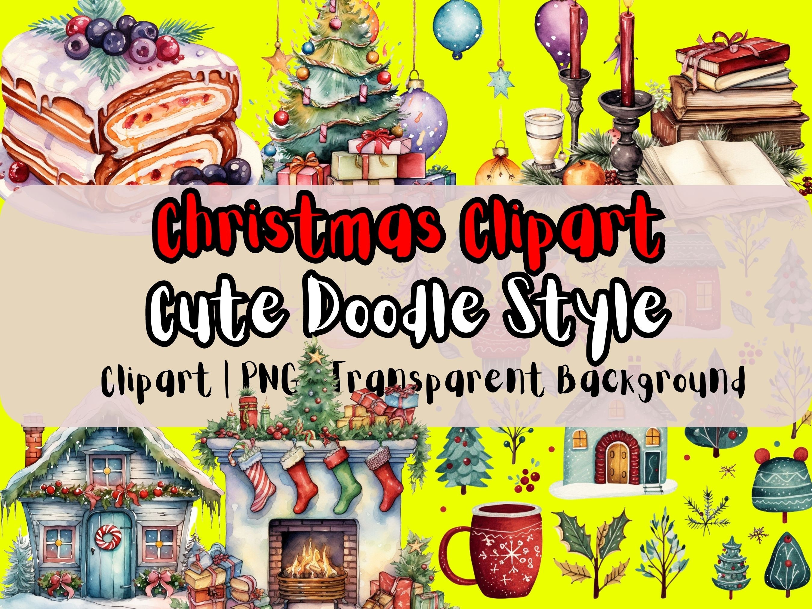 Cute Christmas Clipart Doodle Style Holiday Art for Commercial Use PNG ...