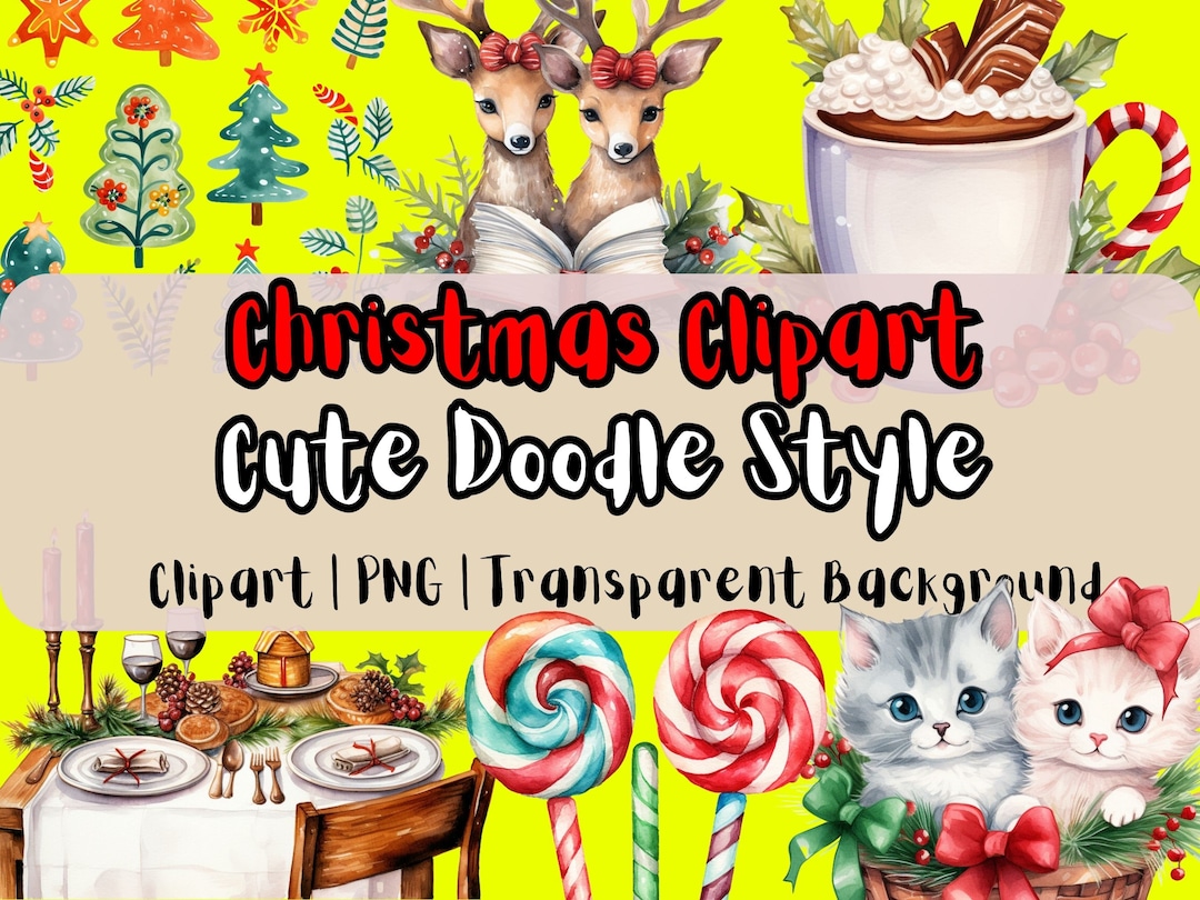Cute Christmas Clipart Doodle Style Holiday Art for Commercial Use PNG ...