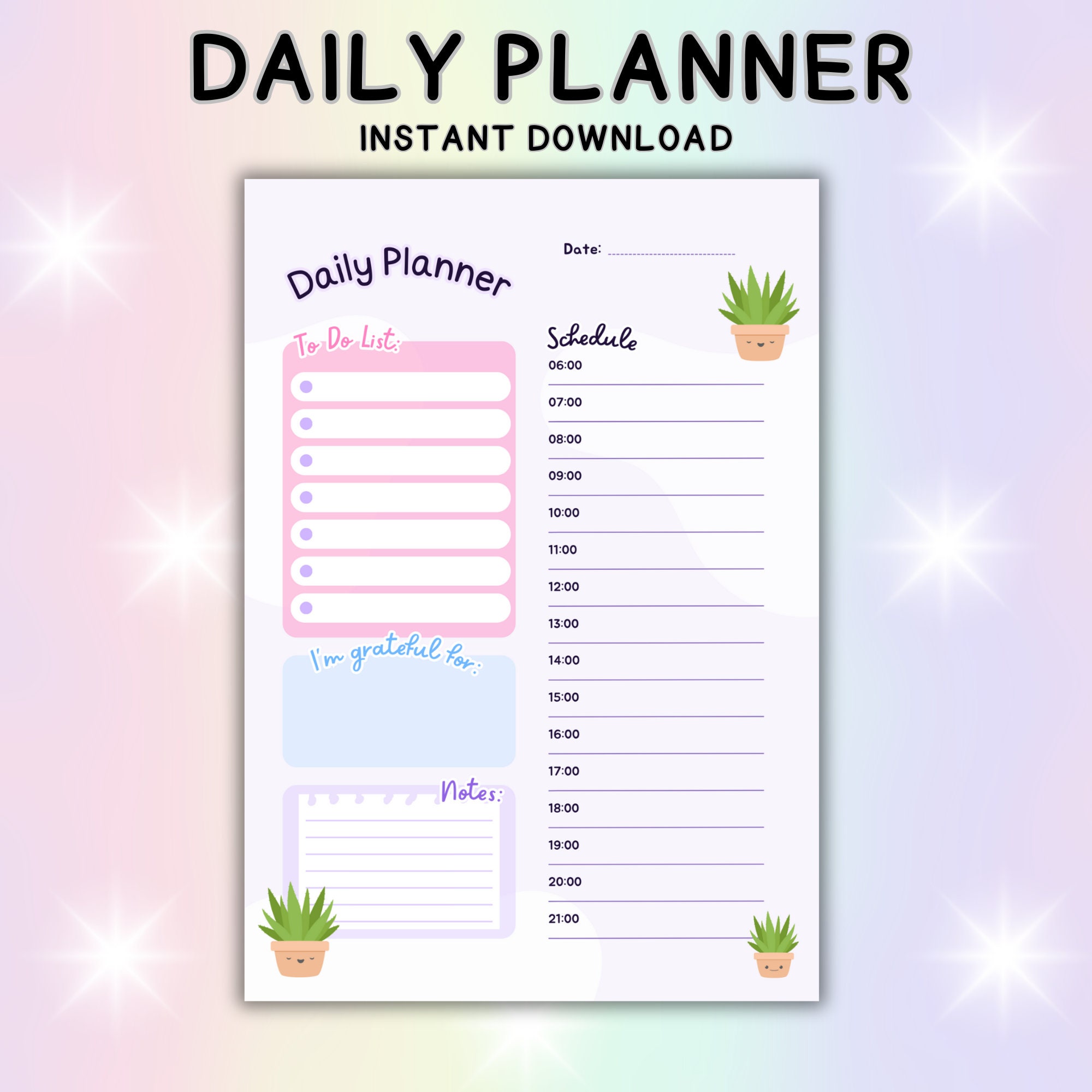 Daily Planner Digital Pdf Download, Daily Planner Printable, Daily ...