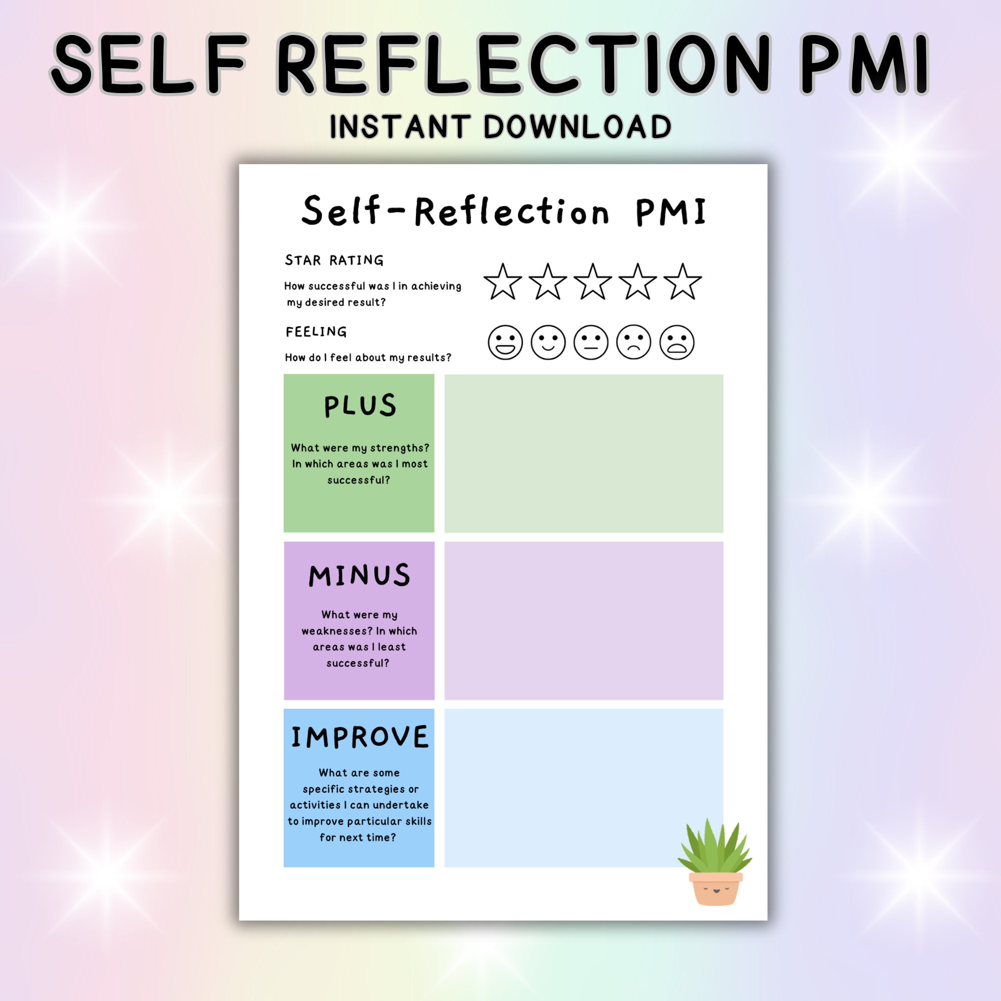 Self Reflection PMI Digital Pdf Download, Mental Health Worksheet ...