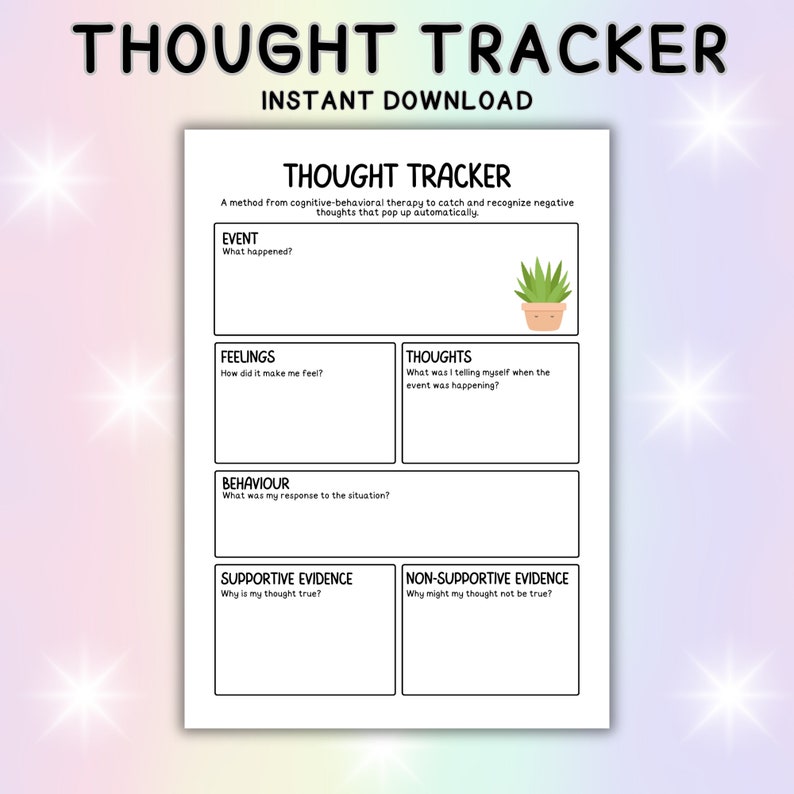 Thought Tracker Digital Pdf Download, Mental Health Worksheet ...