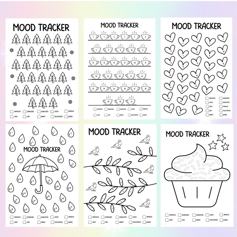 Yearly 12 Mood Tracker Bundle Digital Pdf Download, Mental Health, CBT ...