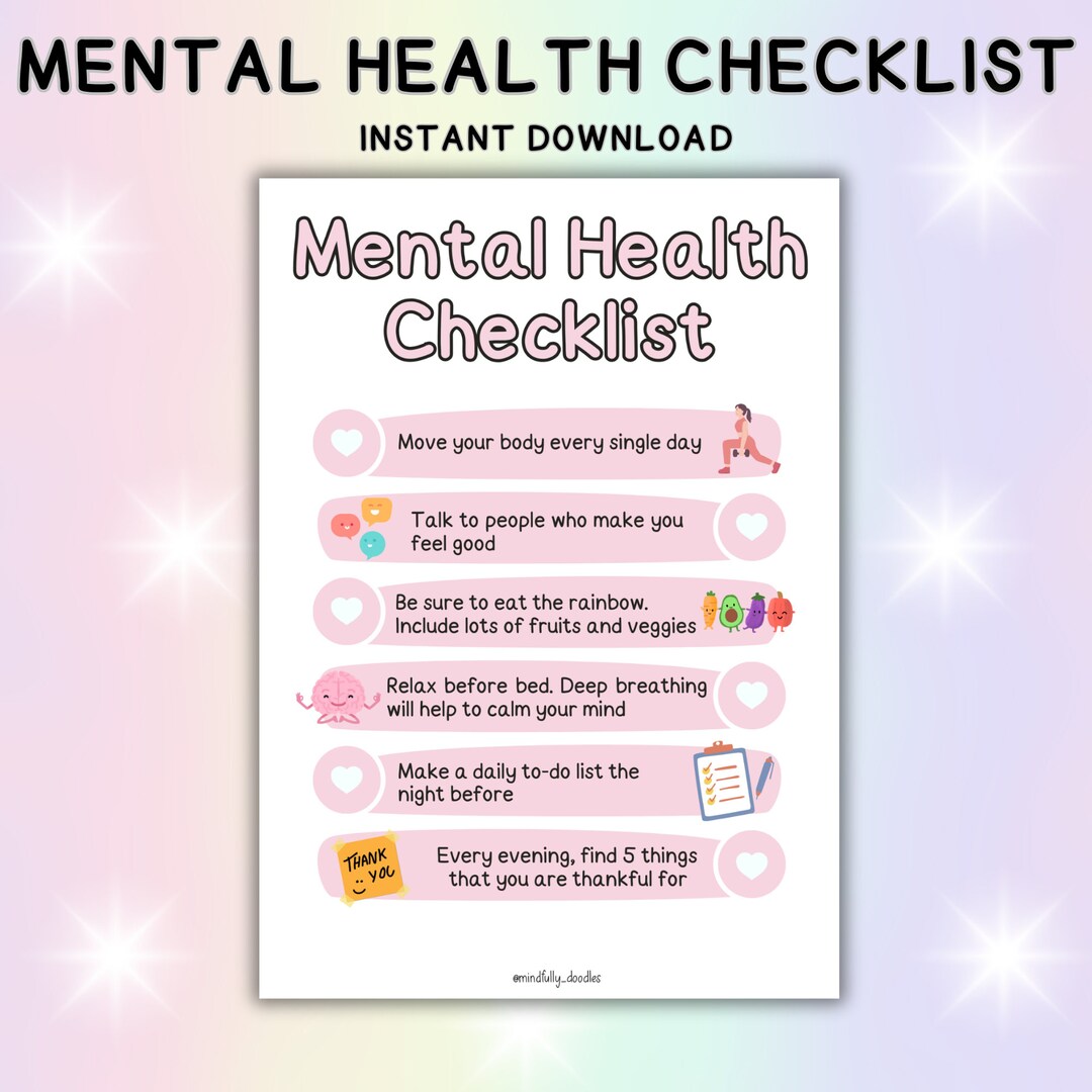 Mental Health Downloadable Digital Checklist, Digital Planner ...