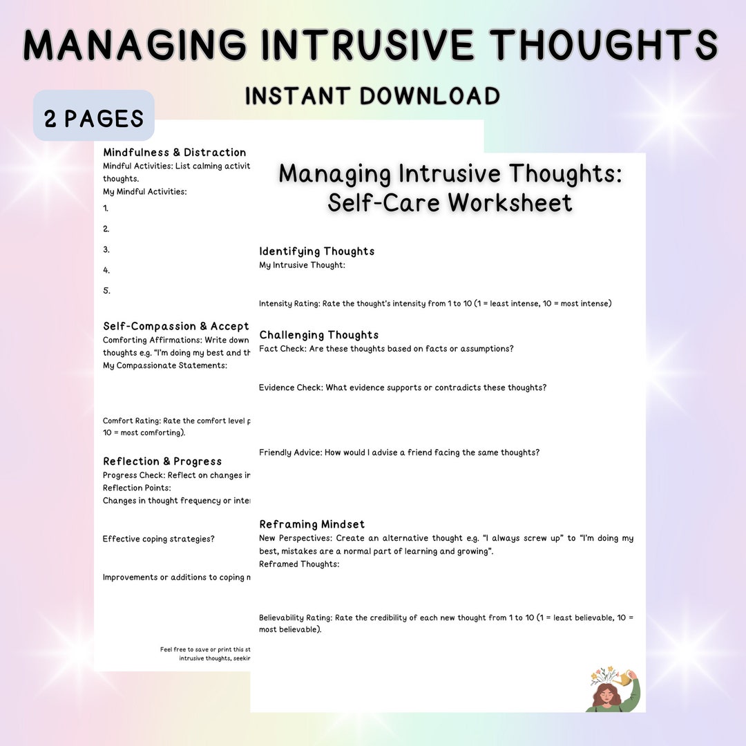 Intrusive Thoughts Downloadable Worksheet, Therapy Worksheet ...