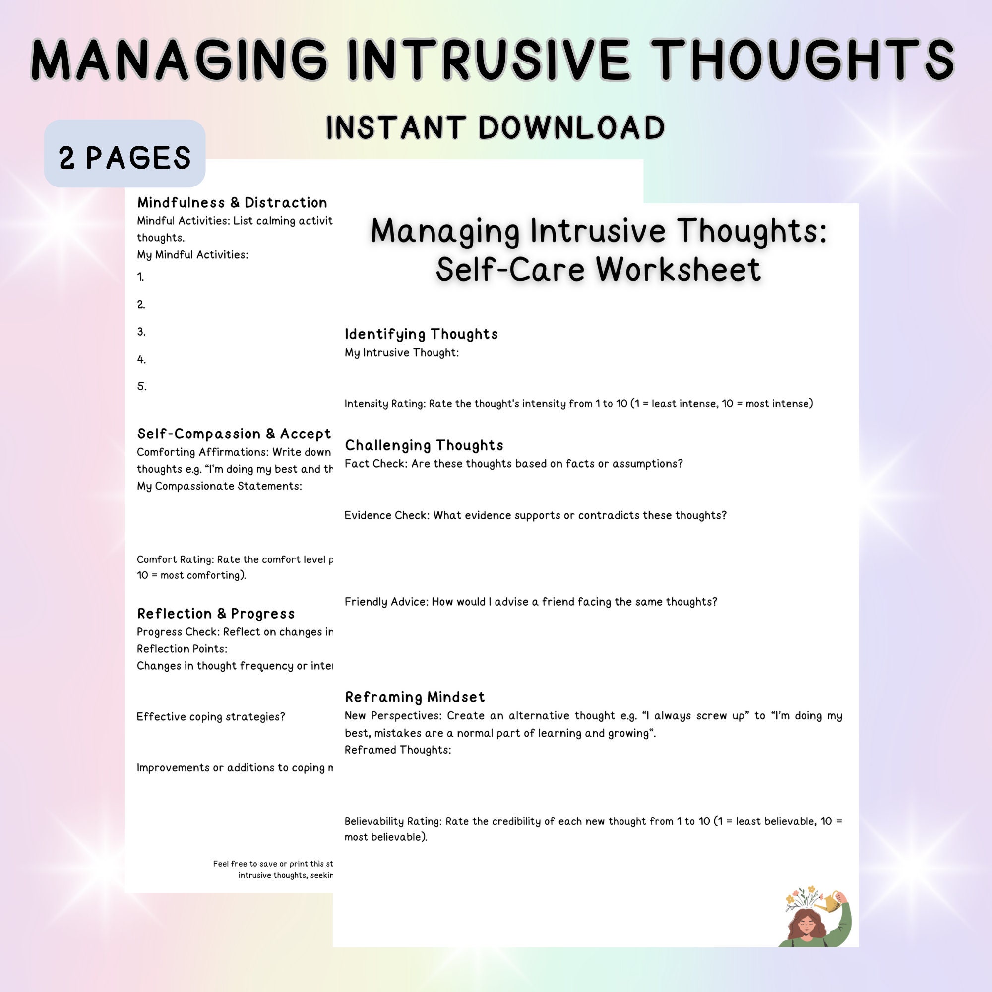 Intrusive Thoughts Downloadable Worksheet, Therapy Worksheet ...