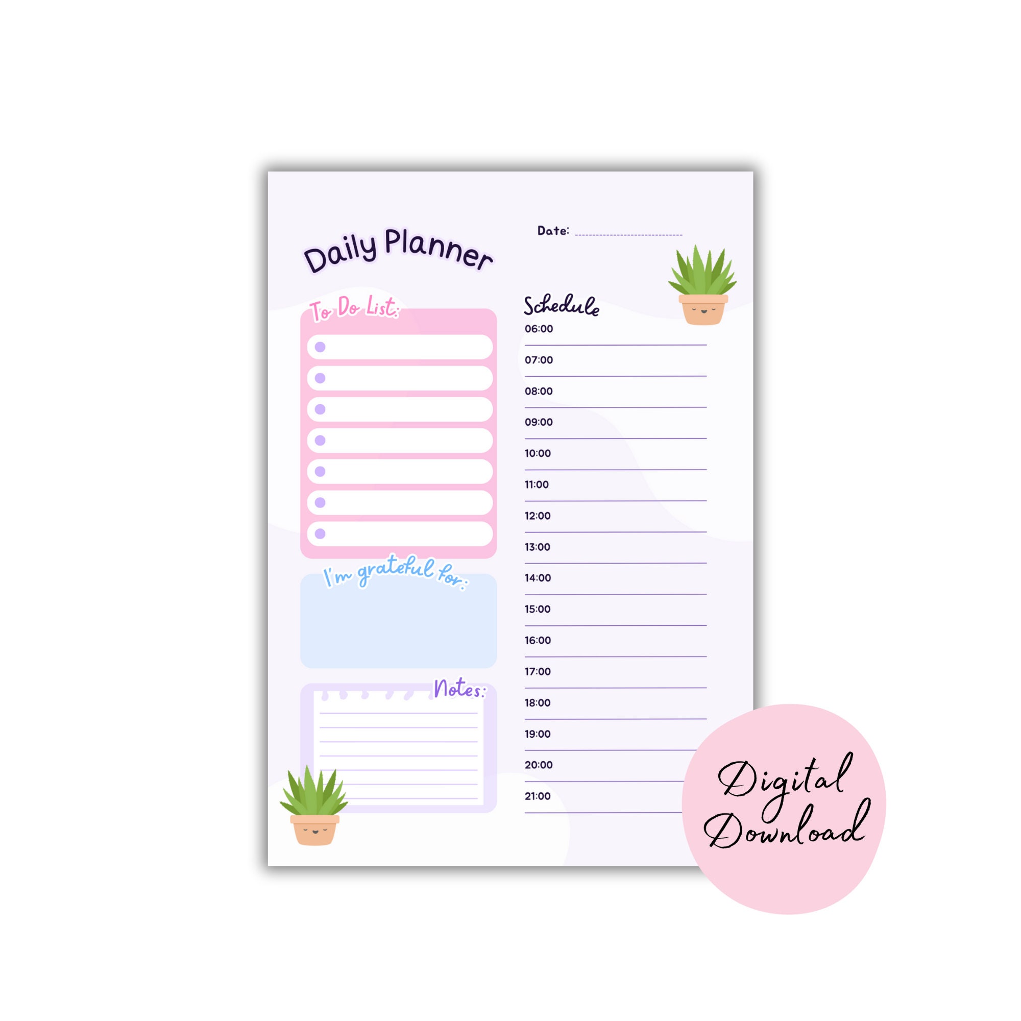 Daily Planner Digital Pdf Download, Daily Planner Printable, Daily ...
