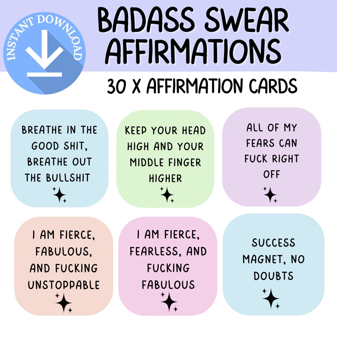 Sweary Affirmation Cards Badass Positive Quotes Inspiration Cards ...
