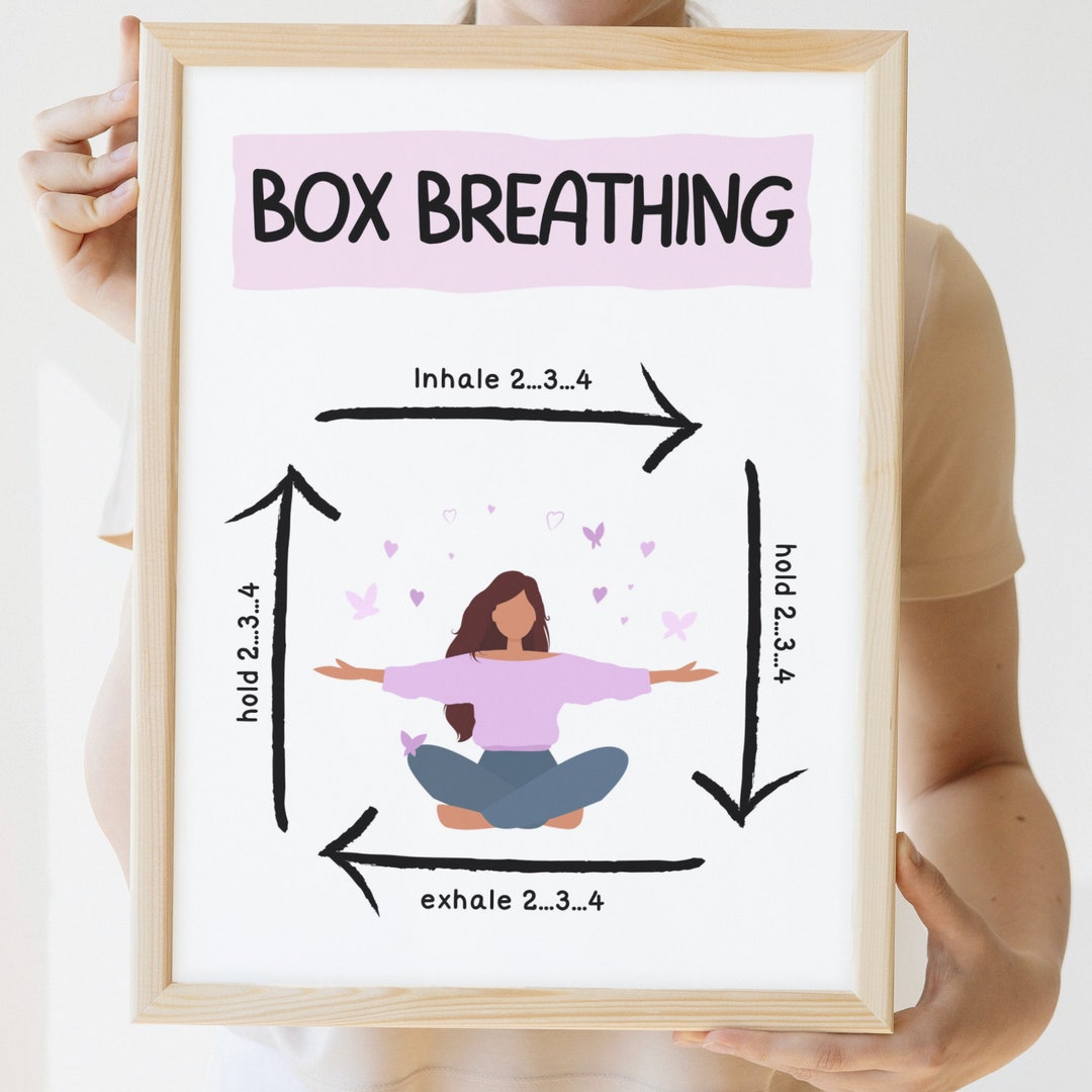Box Breathing Downloadable Digital Poster, Therapy Poster, Grounding ...