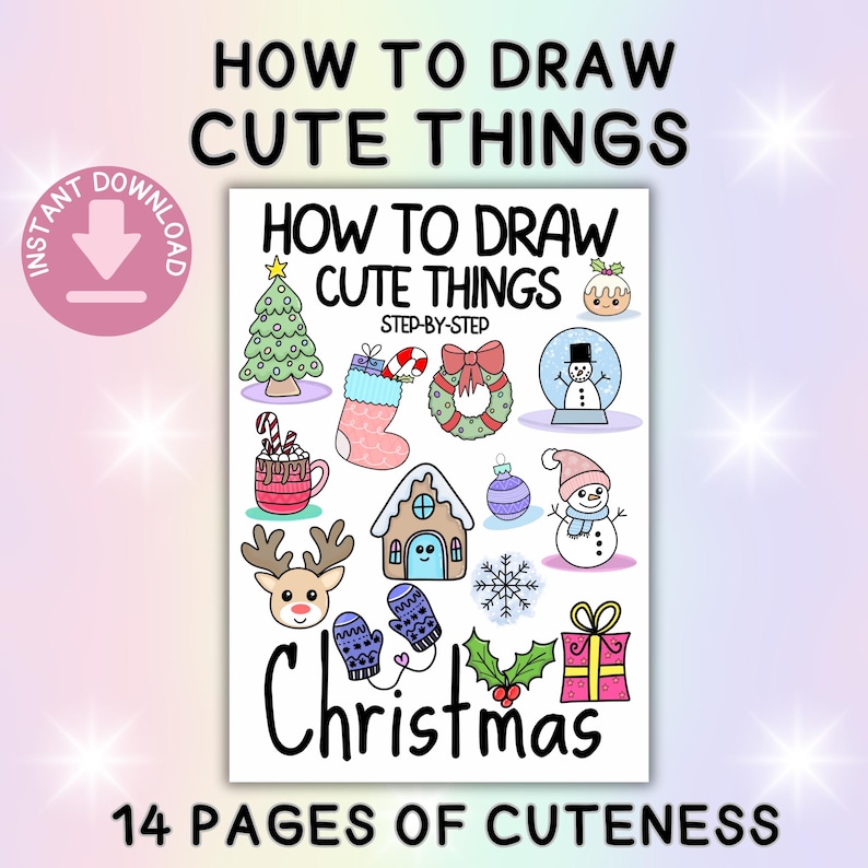 How to Draw Cute Christmas 14 Drawings Printable Drawing Book Christmas ...