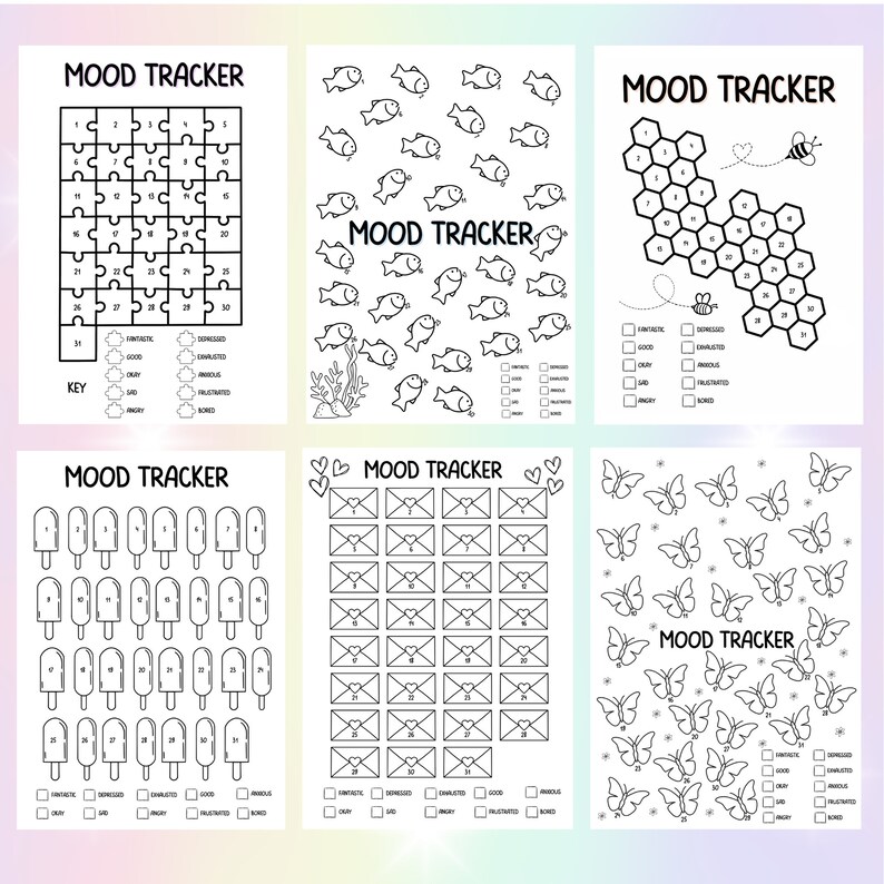 Yearly 12 Mood Tracker Bundle Digital Pdf Download, Mental Health, CBT ...
