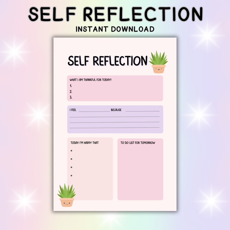 Self Reflection Digital Pdf Download, Mental Health Worksheet ...