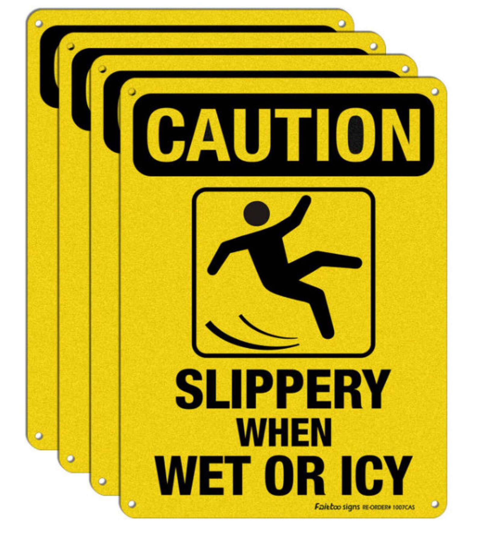 4 Pack Caution Sign, Slippery When Wet or Icy Sign, Warning, Aluminium ...
