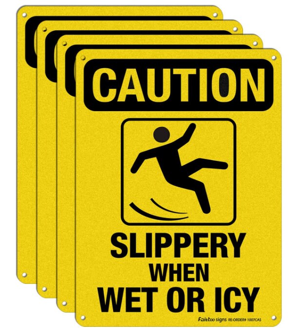 4 Pack Caution Sign, Slippery When Wet or Icy Sign, Warning, Aluminium ...