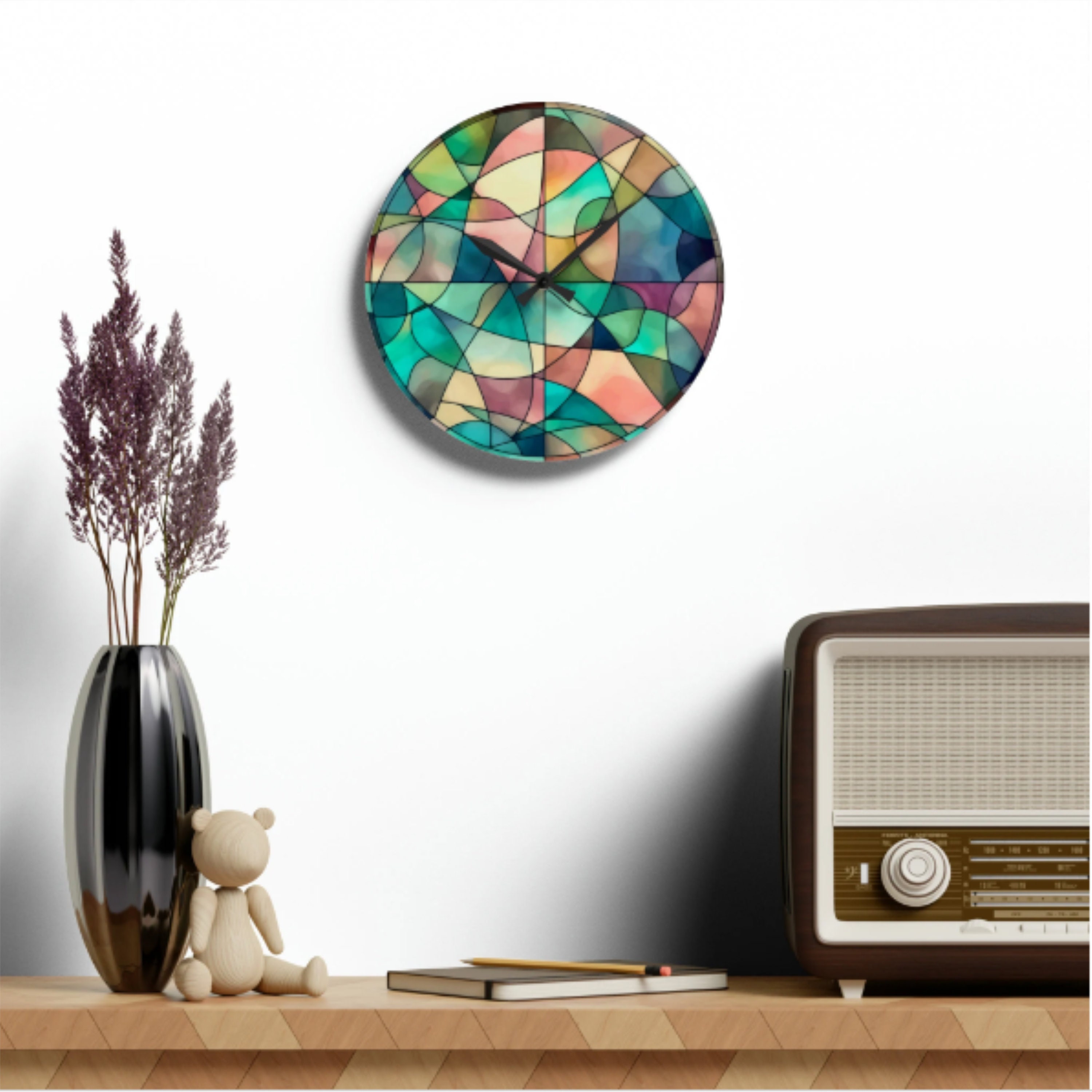Stained Glass Wall Clock, Stained Glass Aesthetic Timepiece, Unique ...