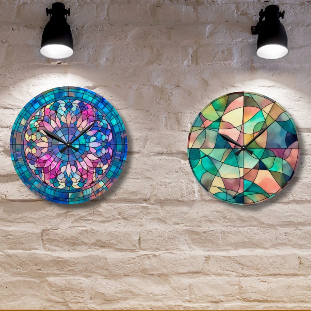 Stained Glass Wall Clock, Stained Glass Aesthetic Timepiece, Unique ...