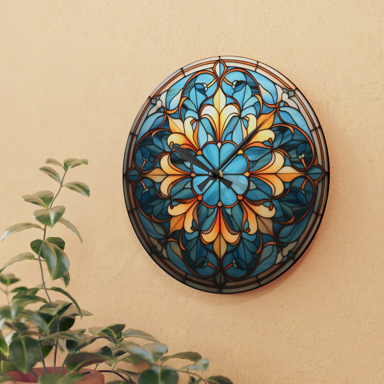 Stained Glass Wall Clock, Stained Glass Aesthetic Timepiece, Unique ...