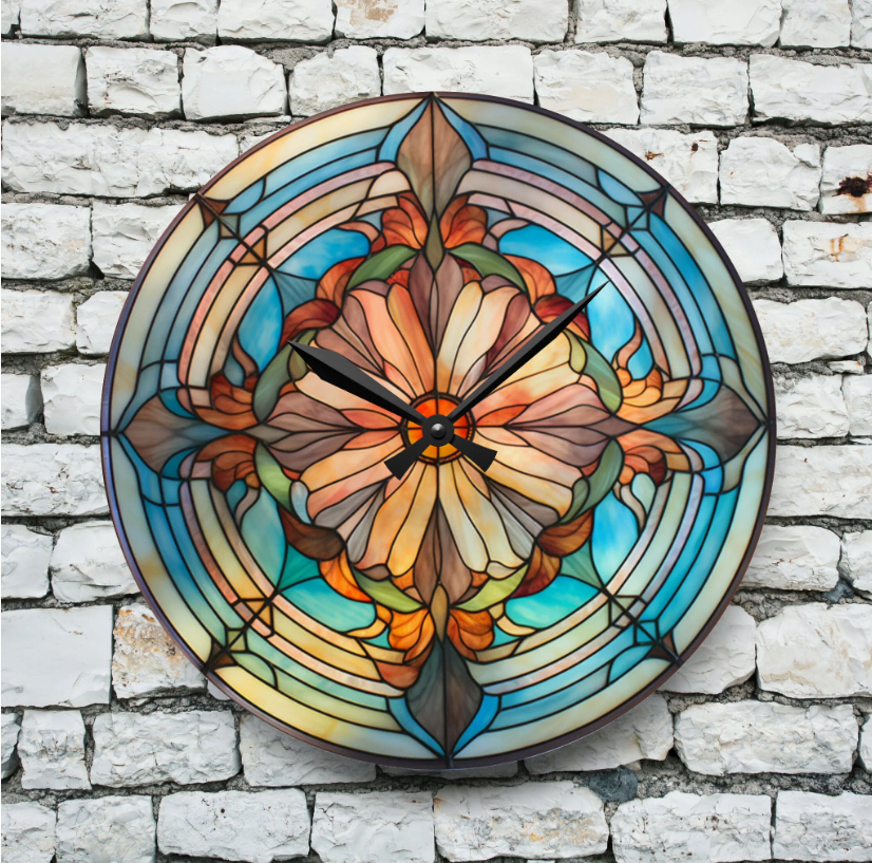 Stained Glass Flower Wall Clock, Stained Glass Aesthetic Timepiece ...