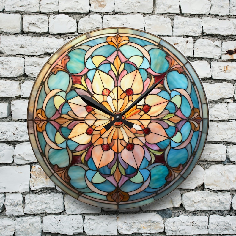 Stained Glass Flower Wall Clock, Stained Glass Aesthetic Timepiece ...