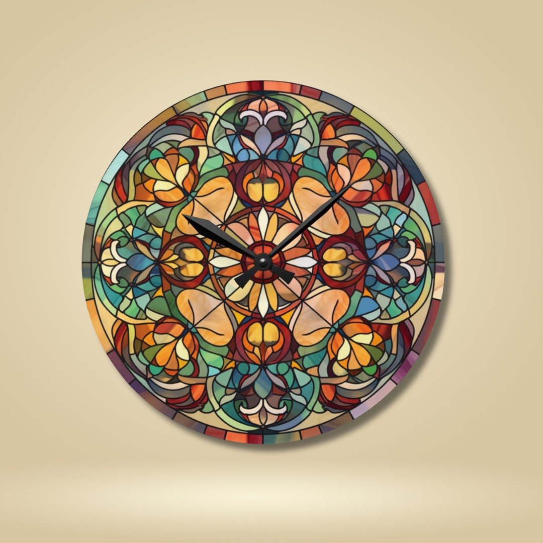 Stained Glass Wall Clock, Stained Glass Aesthetic Timepiece, Unique ...