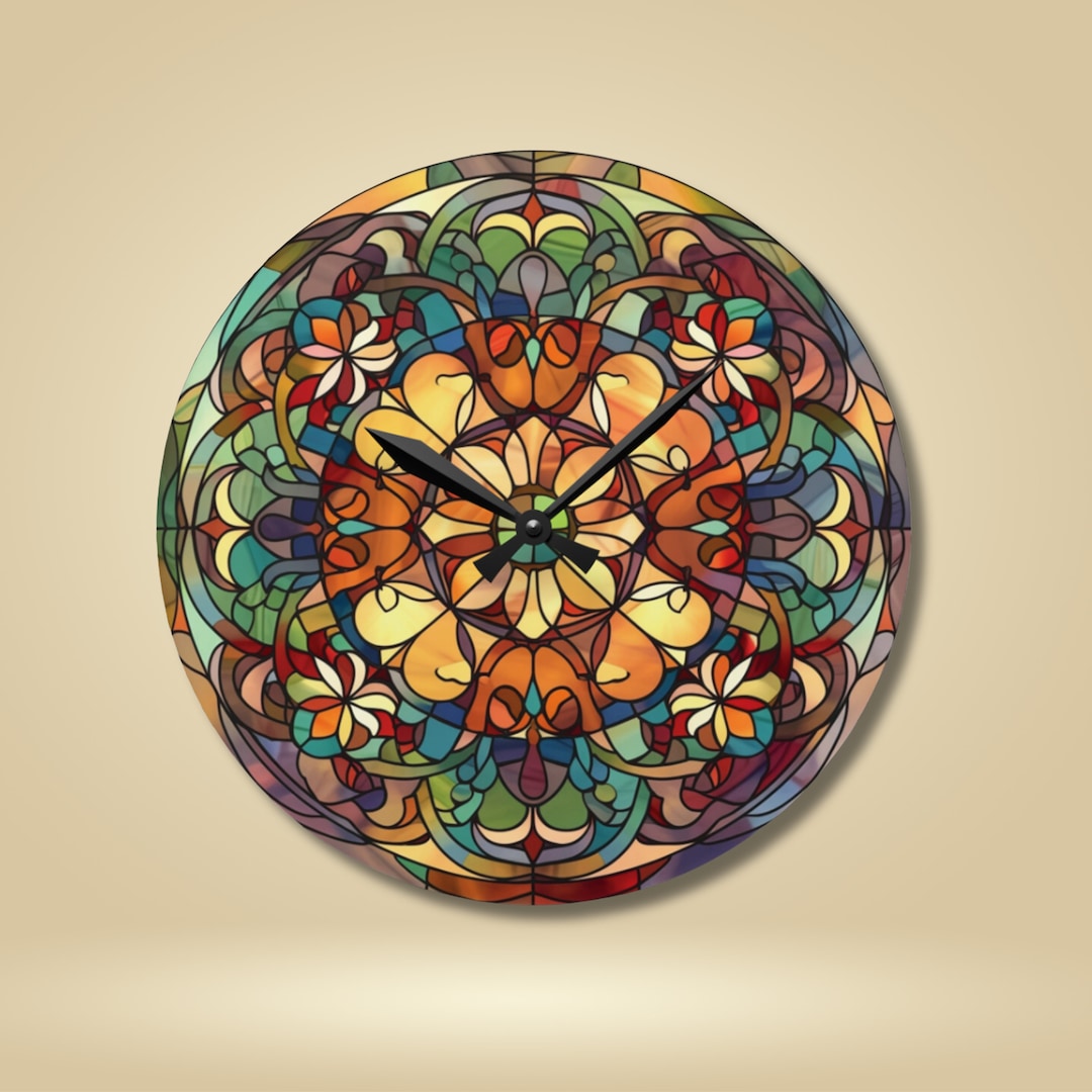 Stained Glass Wall Clock, Stained Glass Aesthetic Timepiece, Unique ...