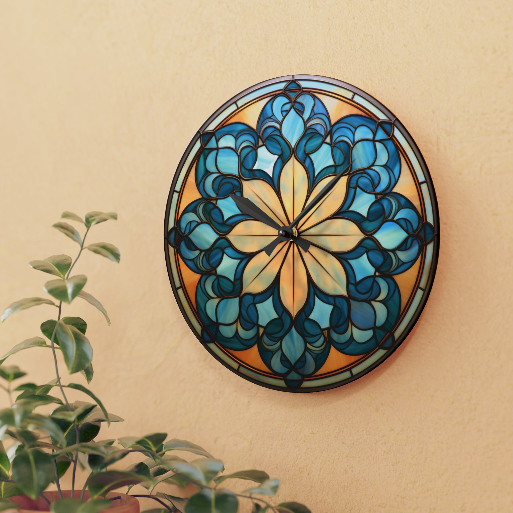 Stained Glass Wall Clock, Stained Glass Aesthetic Timepiece, Unique ...
