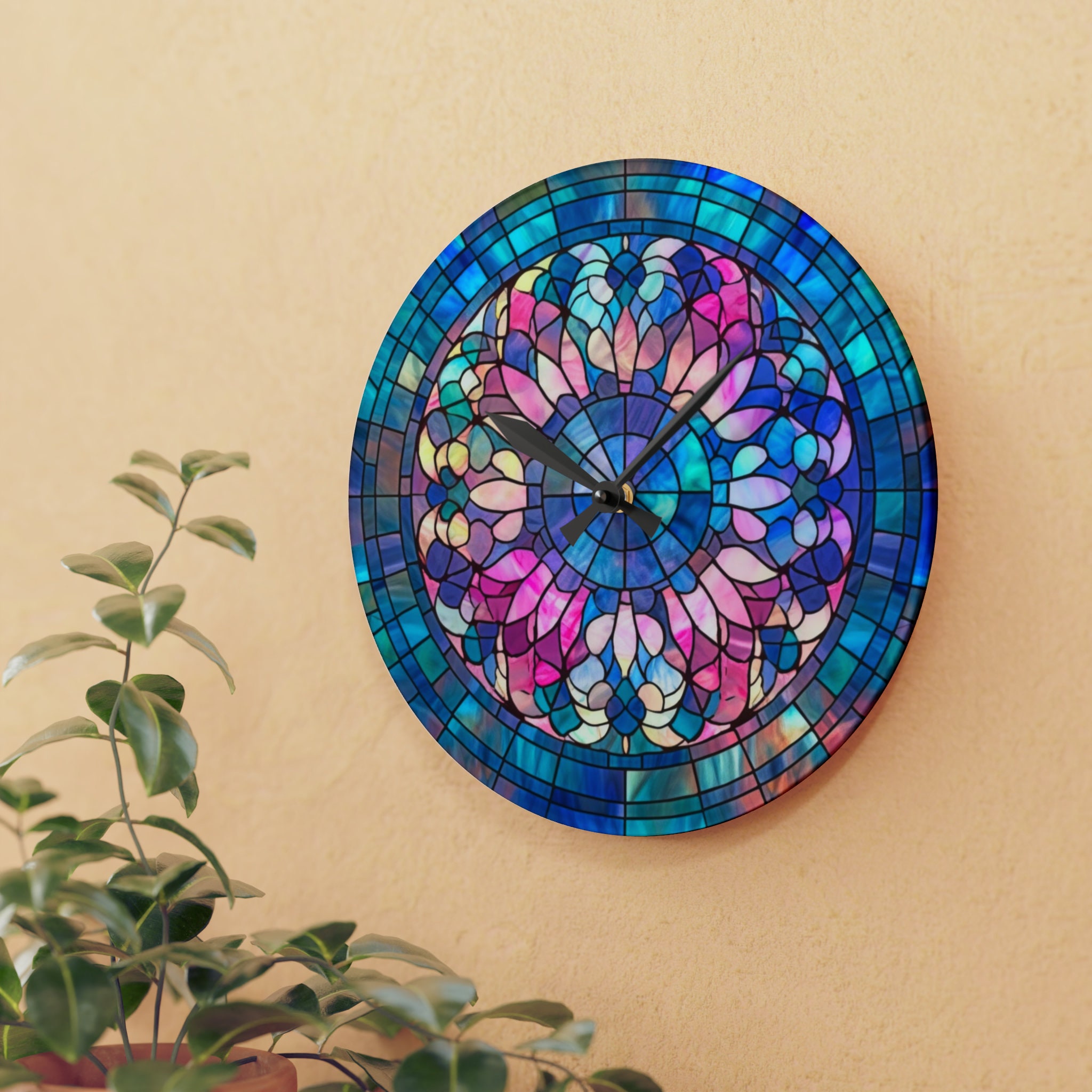 Stained Glass Wall Clock, Stained Glass Aesthetic Timepiece, Unique ...