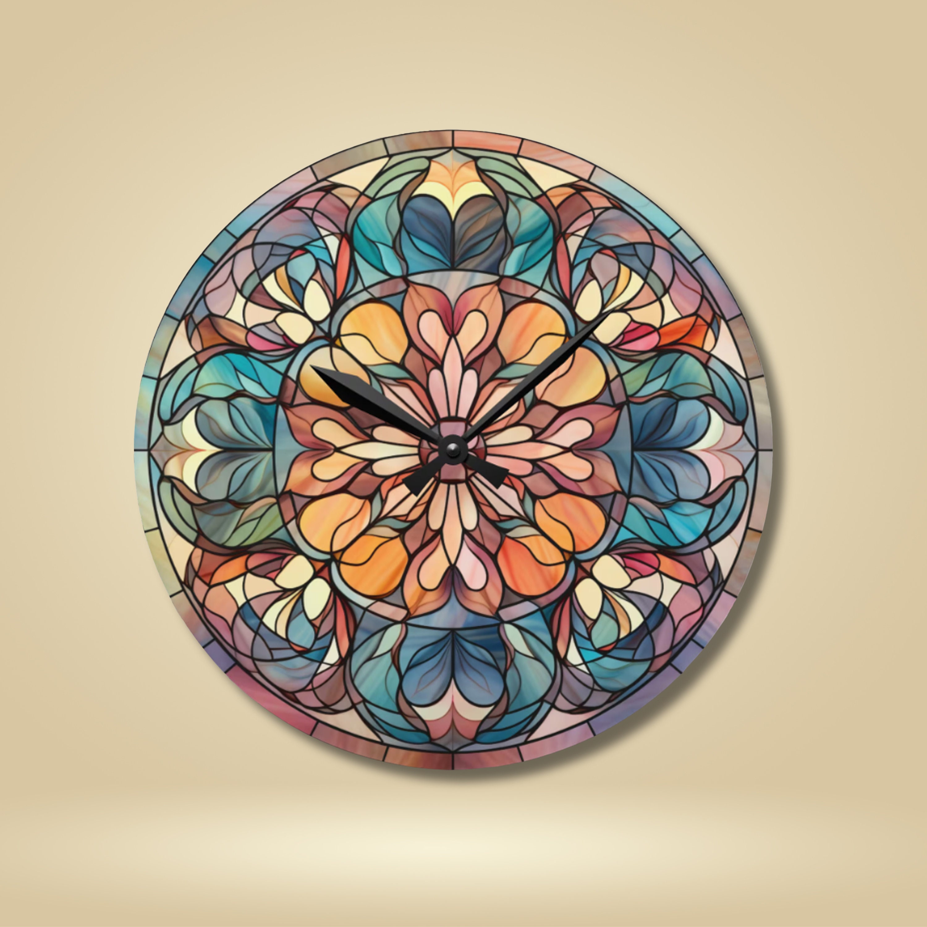 Stained Glass Wall Clock, Stained Glass Print Aesthetic Timepiece ...