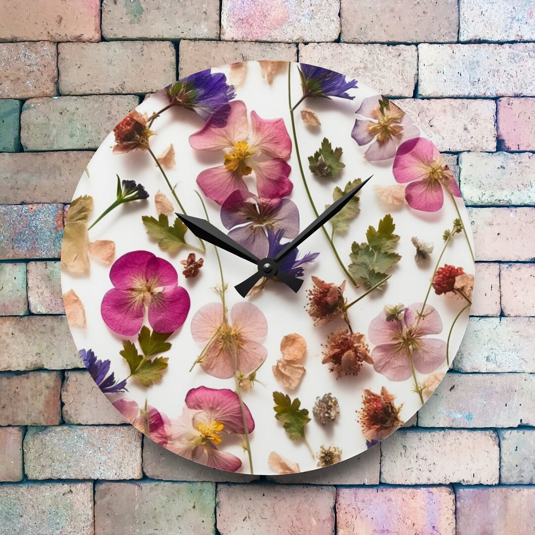 Wildflower Art Acrylic Wall Clock, Country Floral Timepiece, Unique ...