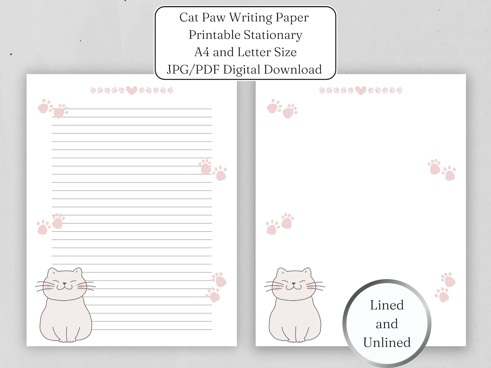 Cute Kawaii Kitty Cat Paws Writing Paper | Printable Stationary ...