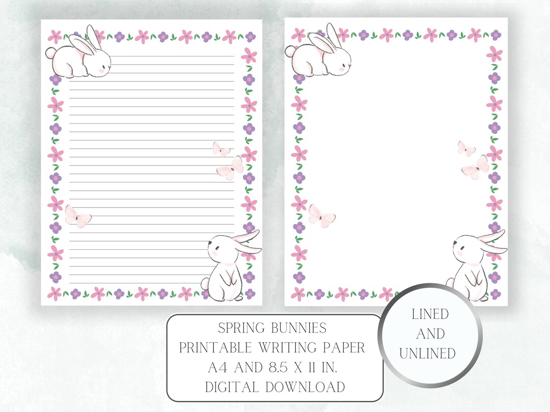 Spring Bunnies Writing Paper | Stationary Set | Digital Download ...