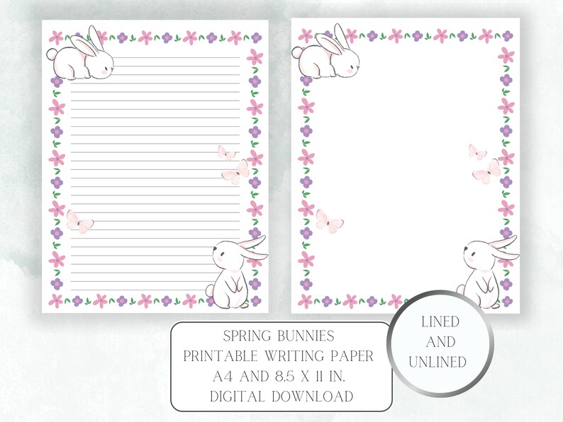 Spring Bunnies Writing Paper | Stationary Set | Digital Download ...
