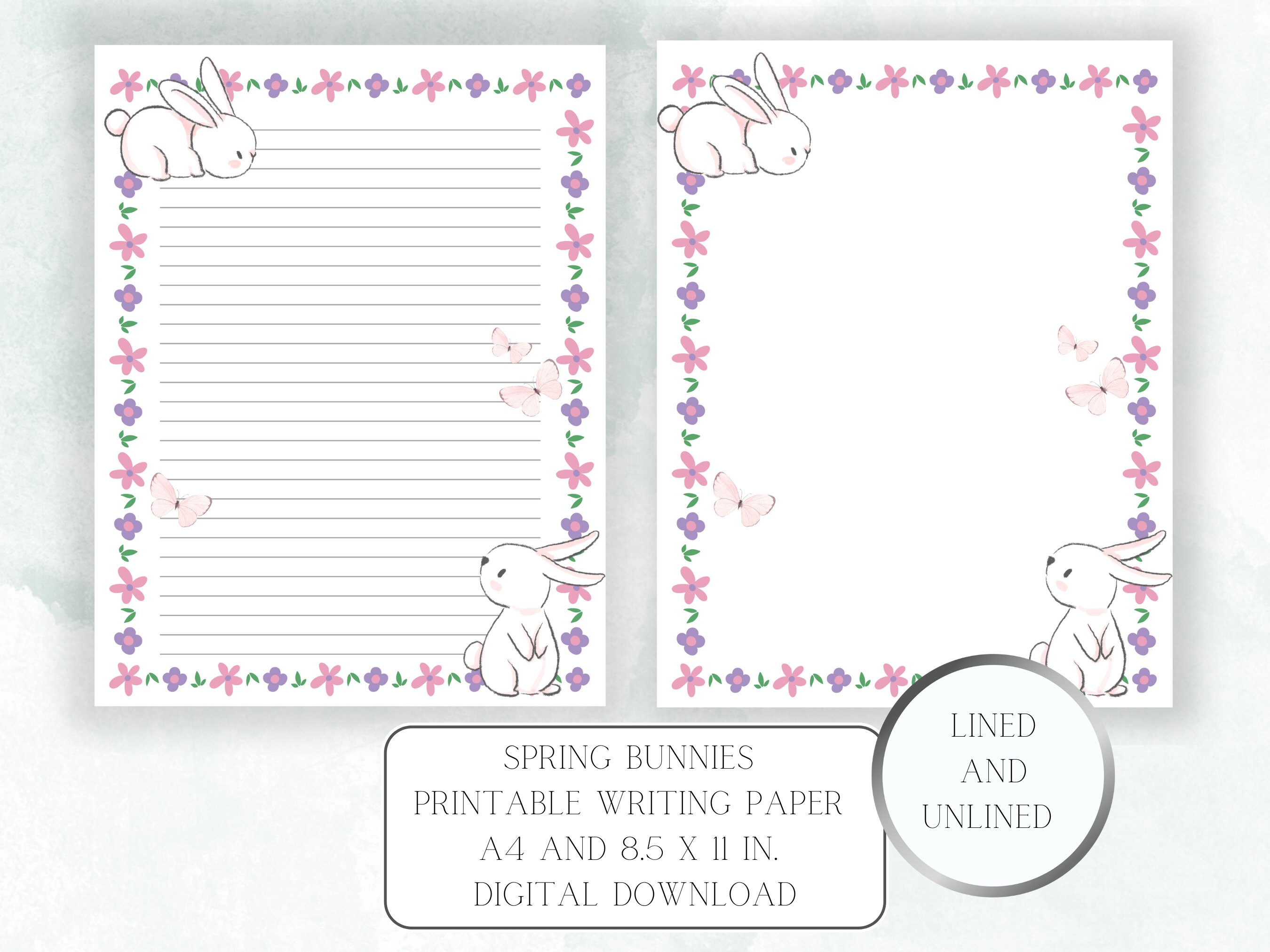 Spring Bunnies Writing Paper Stationary Set Digital Download Printable ...
