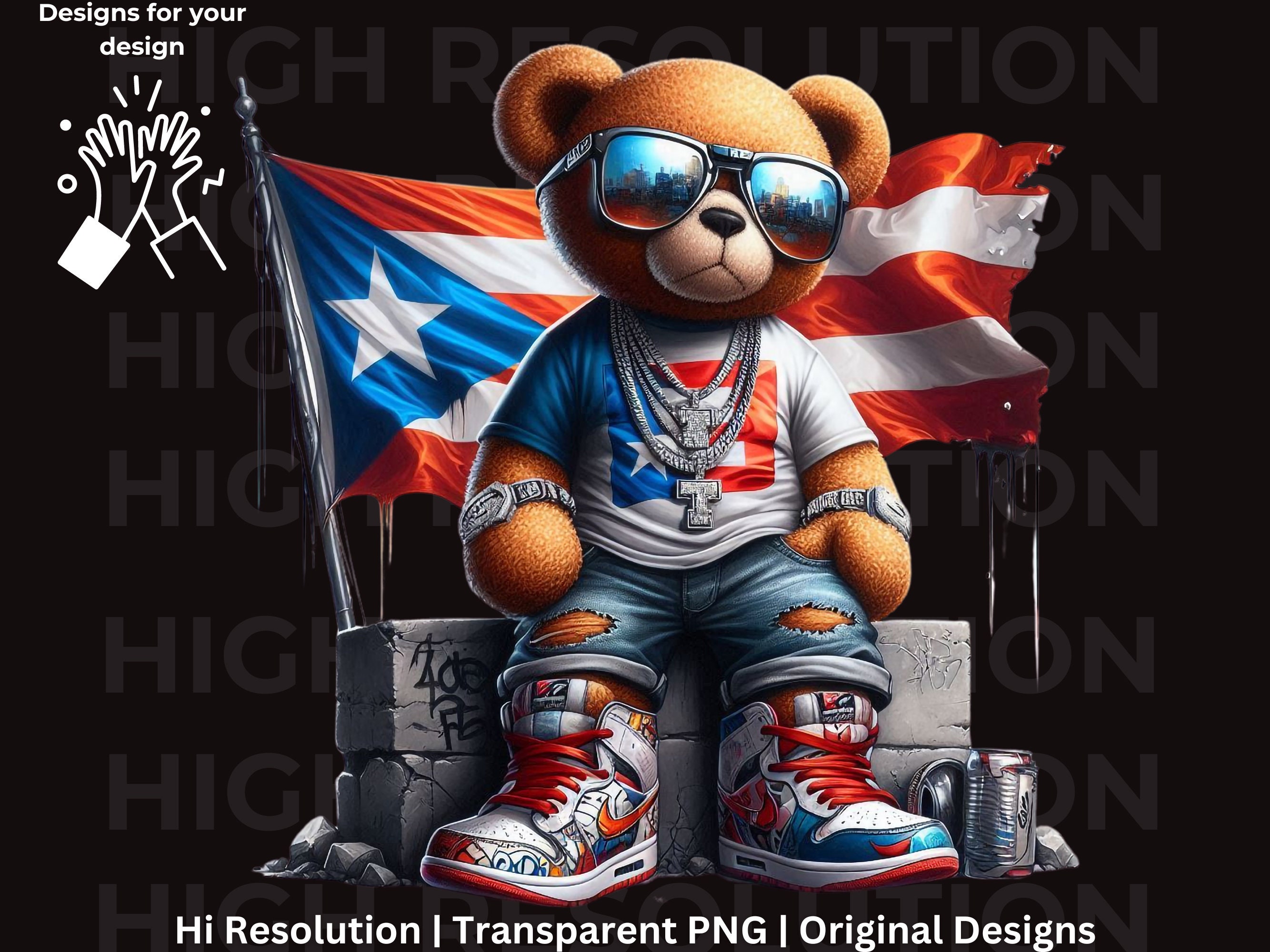 Puerto Rico Flag Teddy PNG, Cartoon Bear, Digital Download, Cool Puerto ...