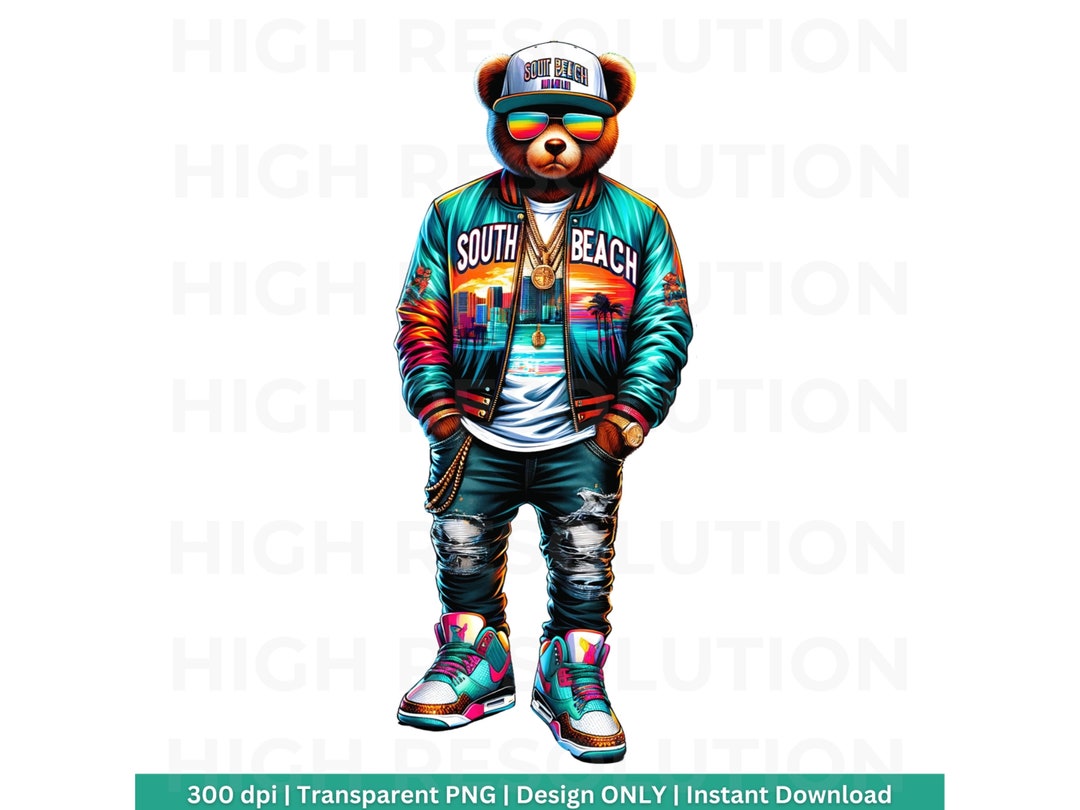 South Beach Miami Bear Png, Hip Hop Graffiti Teddy, Digital Download ...