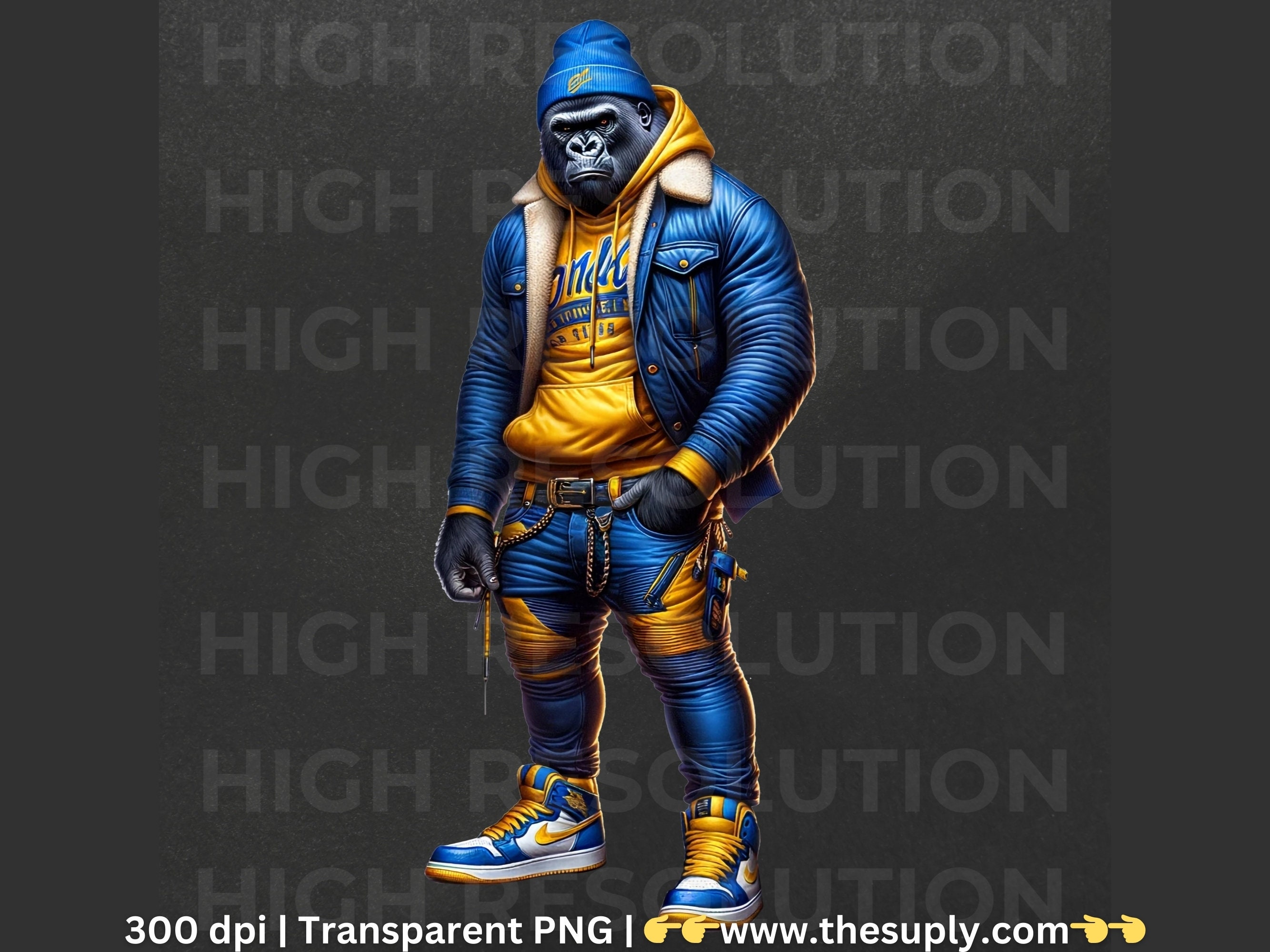 Urban Gorilla PNG, Gorilla Tshirt,blue and Yellow Gorilla, Digital ...