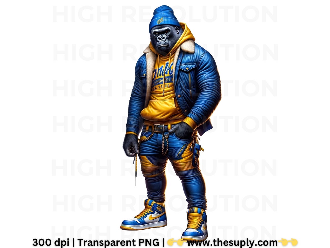 Urban Gorilla PNG, Gorilla Tshirt,blue and Yellow Gorilla, Digital ...